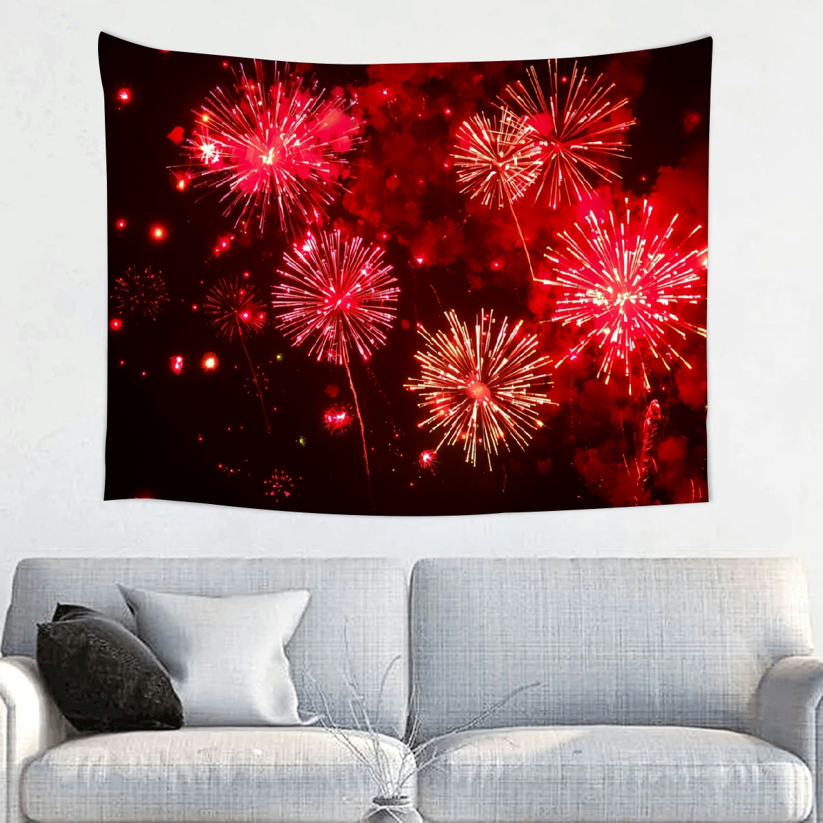 GooTPa Red Fireworks Show Theme Tapestry, Vibrant Festival Wall Art for ...