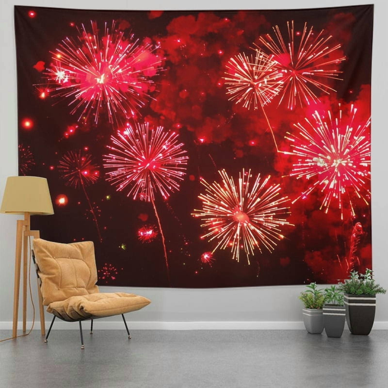 GooTPa Red Fireworks Show Theme Tapestry, Vibrant Festival Wall Art for ...