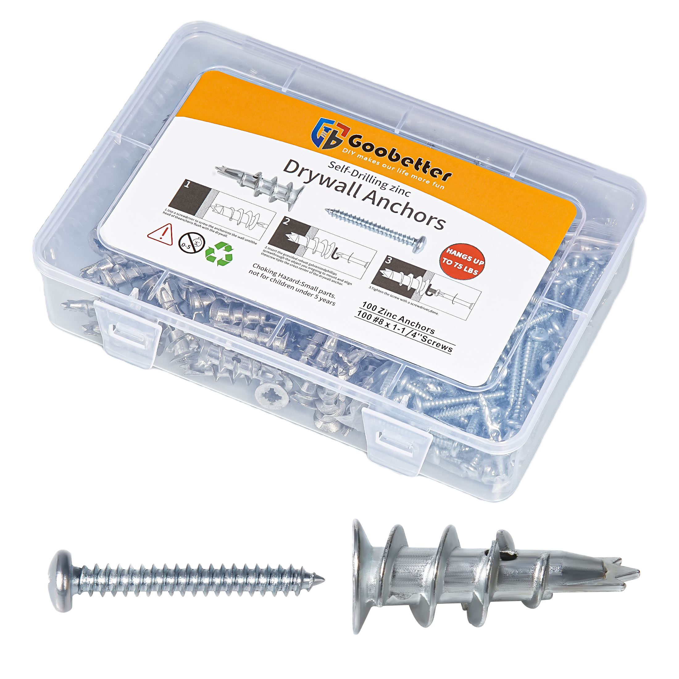ITW Brands Stud Solver Drywall Anchors, Self-drilling, Metal, 50, 20 PK ...