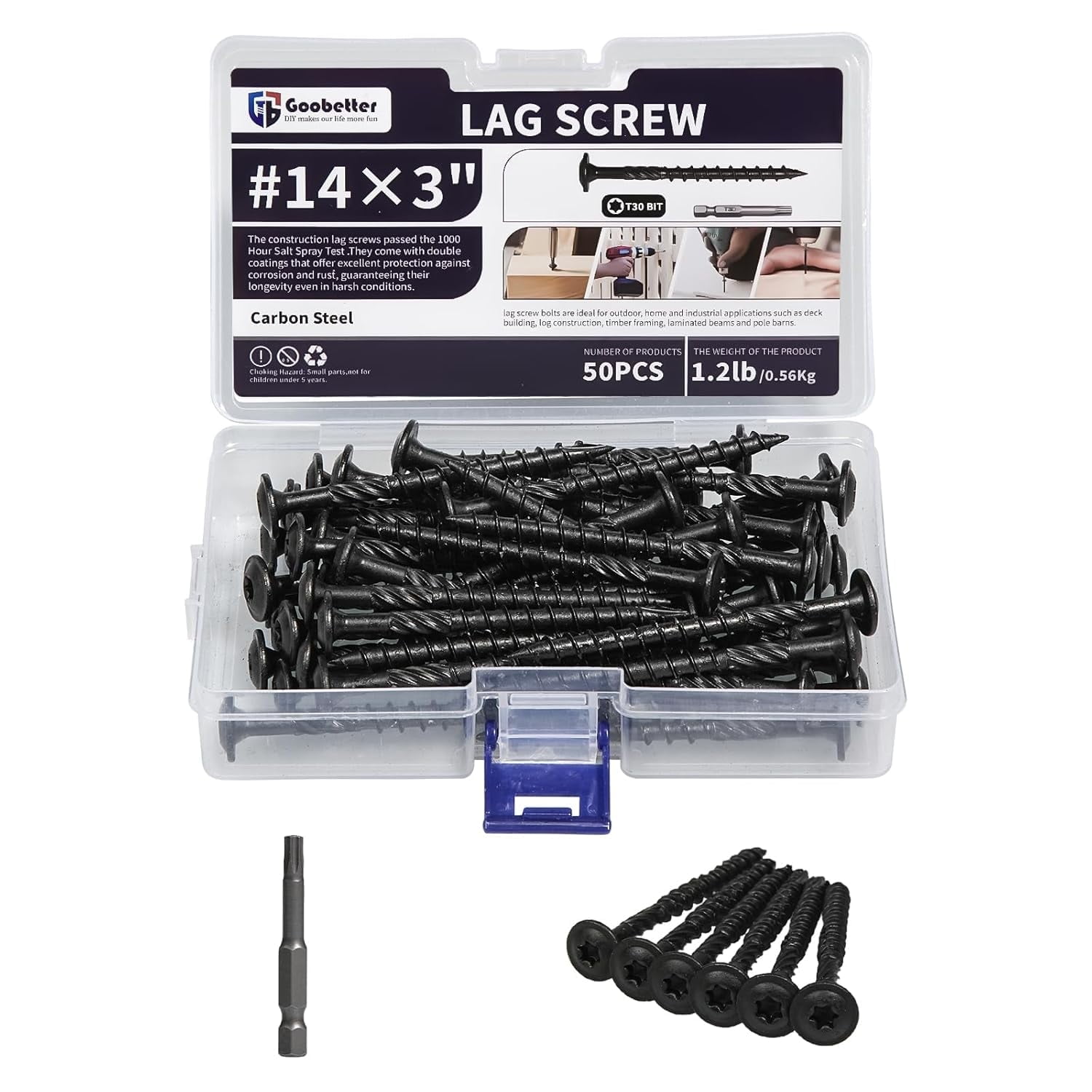 Goobetter Black Phillips Flat Head 3 Inch Wood Screws with Washers #14* ...