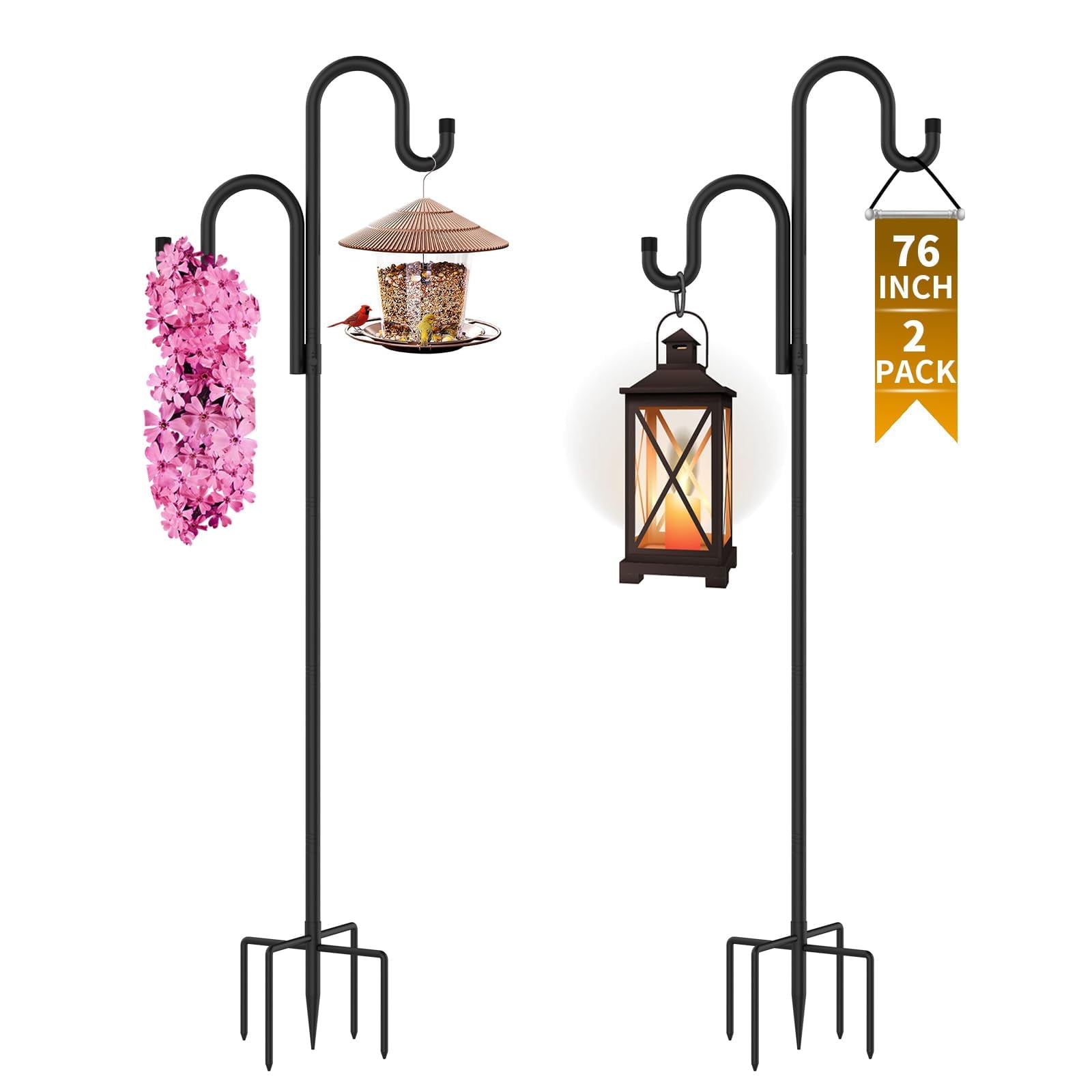 GooBetter Double Shepherds Hooks for Outdoor, Heavy Duty Garden Hook ...
