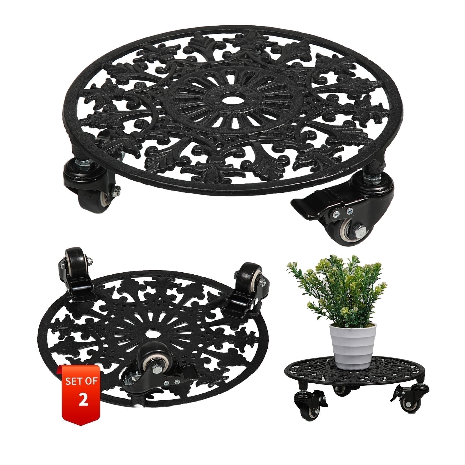 GooBetter Rolling Plant Stand with Wheels, 2pcs 11in Heavy Duty Metal ...