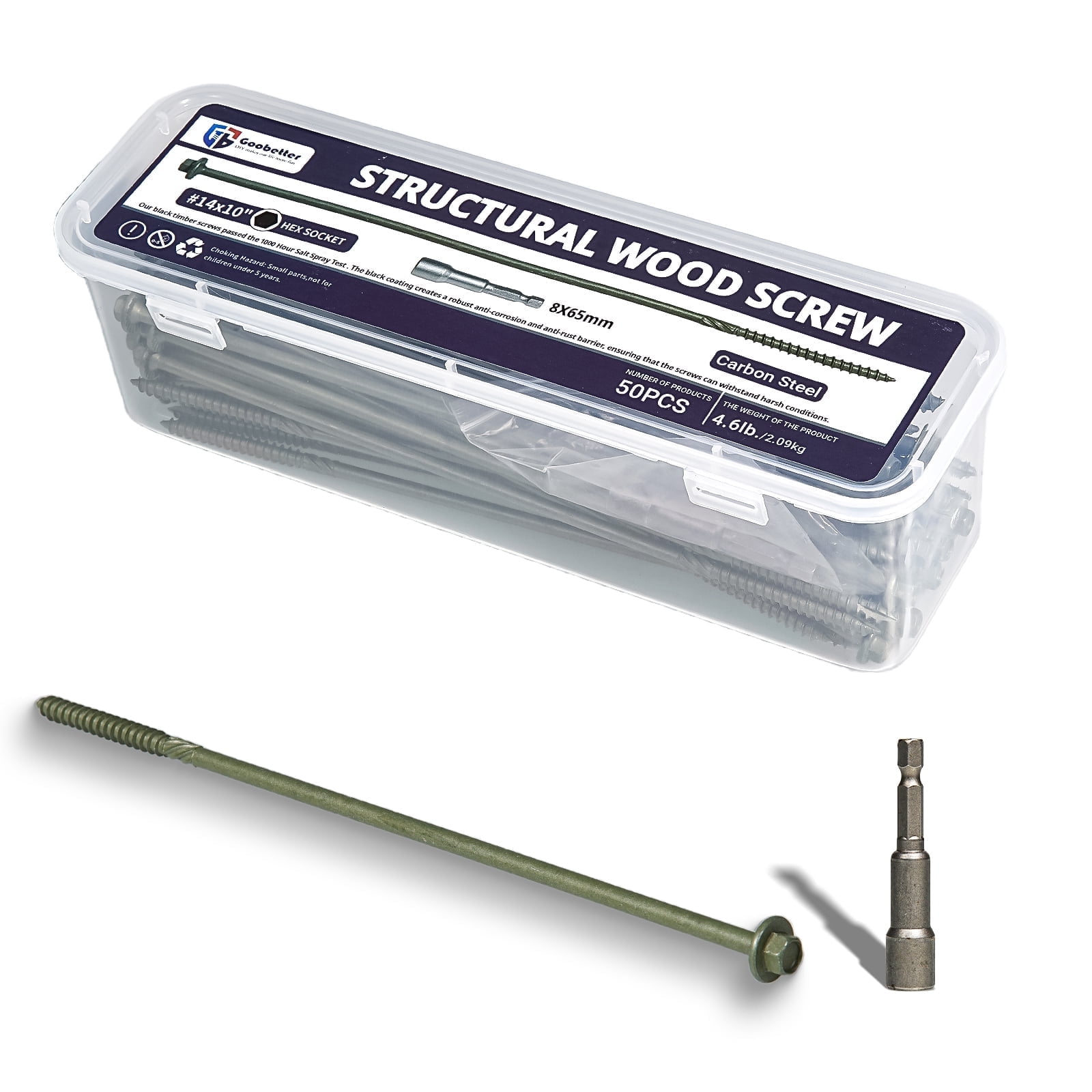Goobetter Structural Wood Screws For Metal 10 Inch,50Pcs Heavy Duty ...