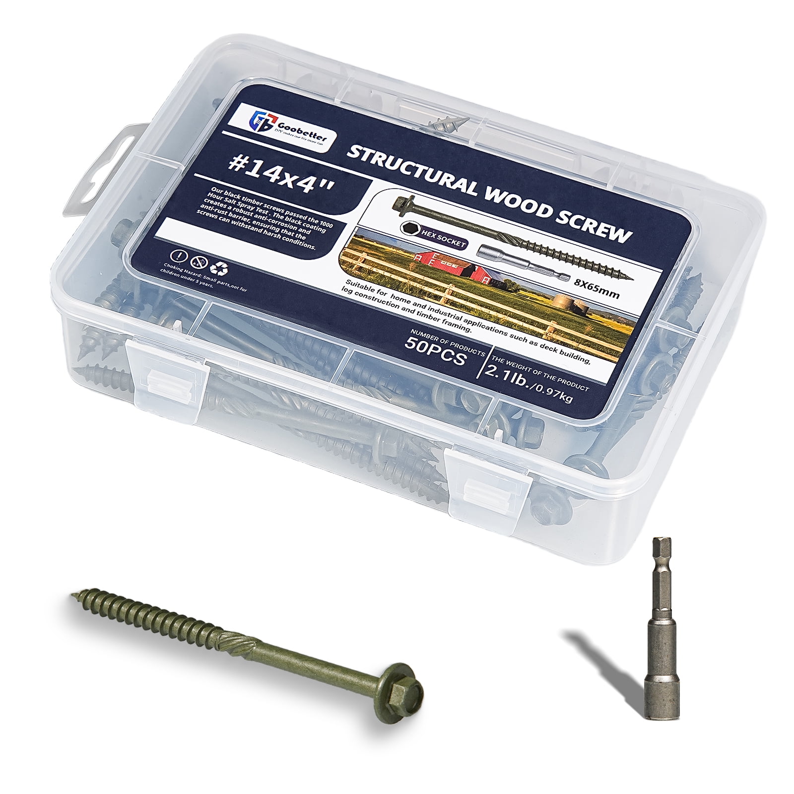 Goobetter Structural Wood Screws For Metal 10 Inch,50Pcs Heavy Duty ...