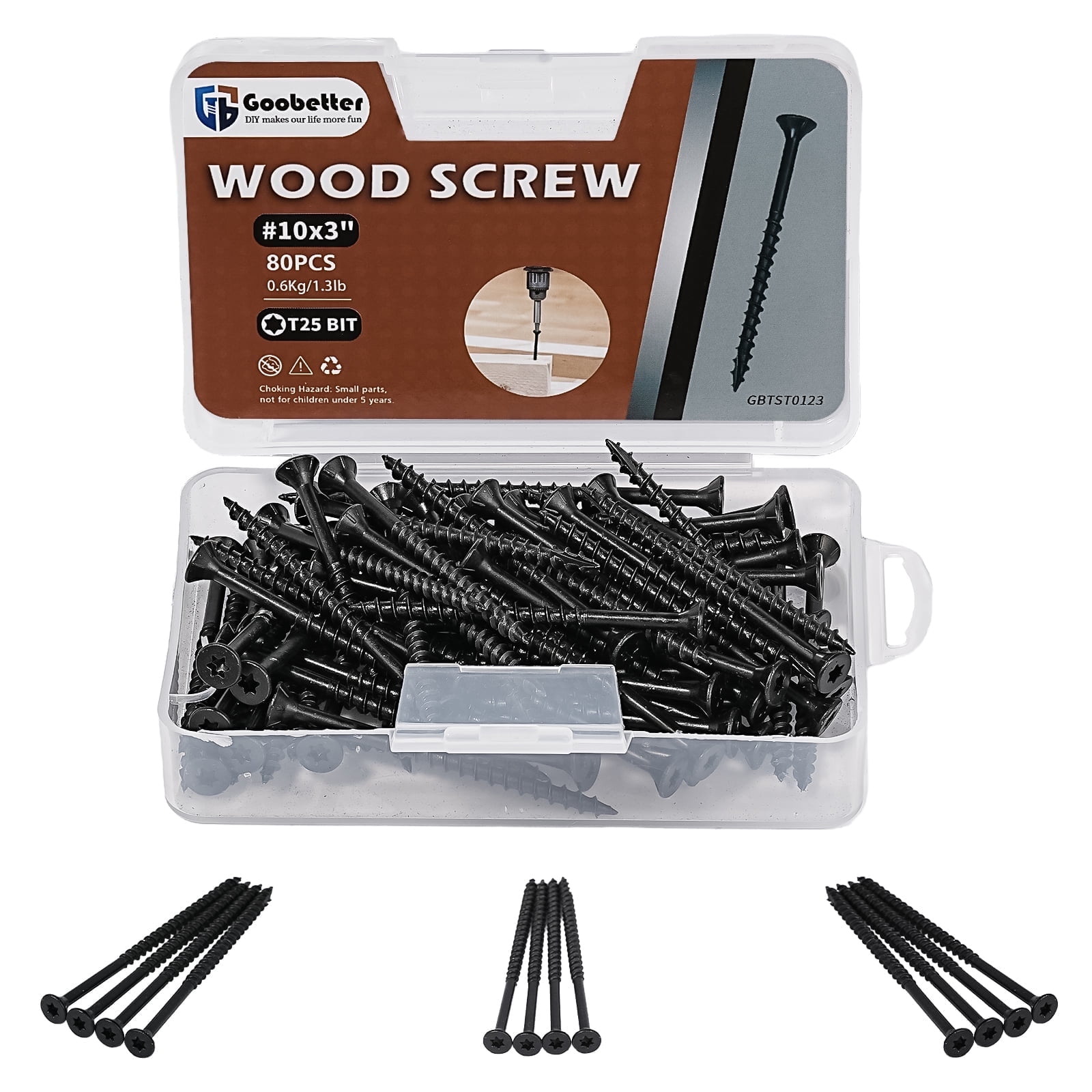 Goobetter Deck Screws 3 Inch, Wood Screws #10 x 3, 80PCS Exterior Wood ...