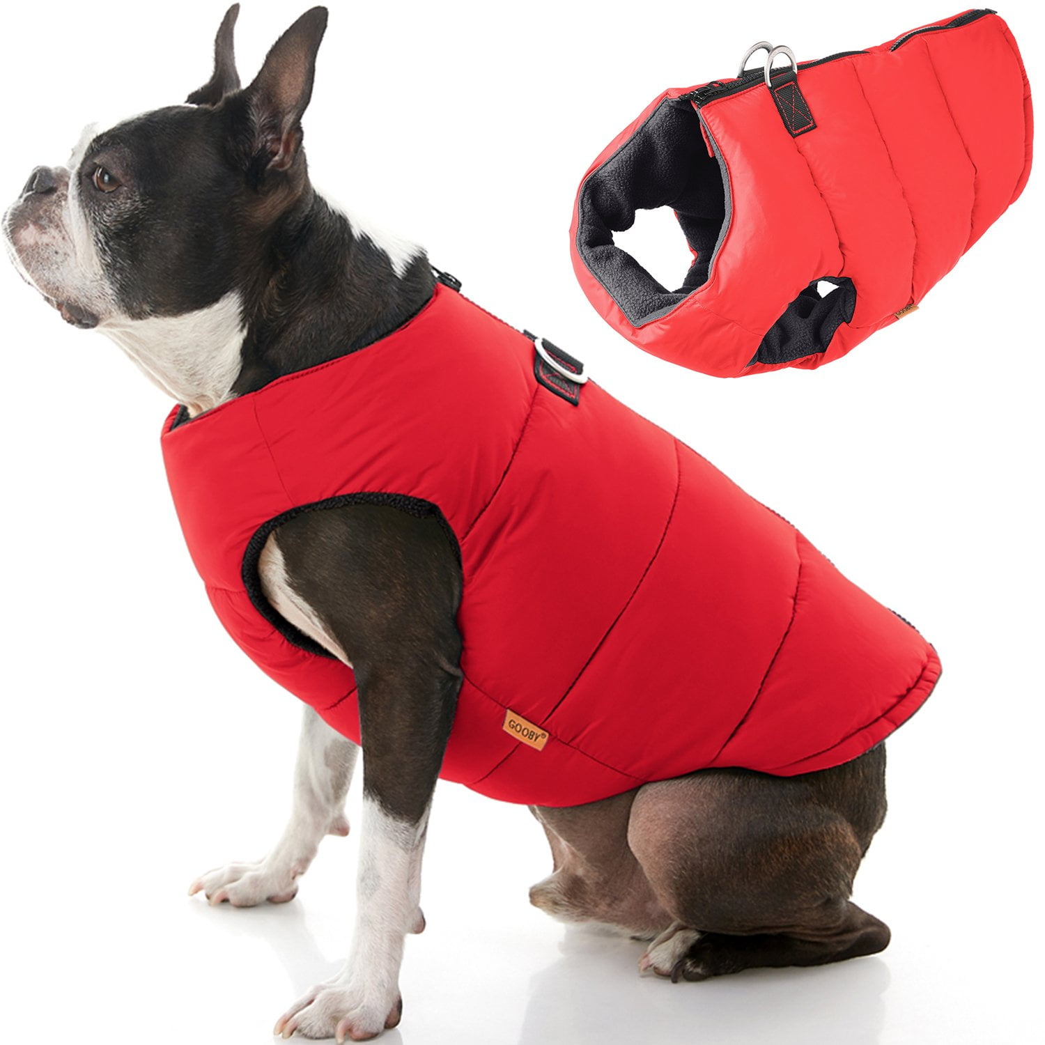 Gooby Padded Vest Dog Jacket - Solid Red, Large - Warm Zip Up Dog Vest ...