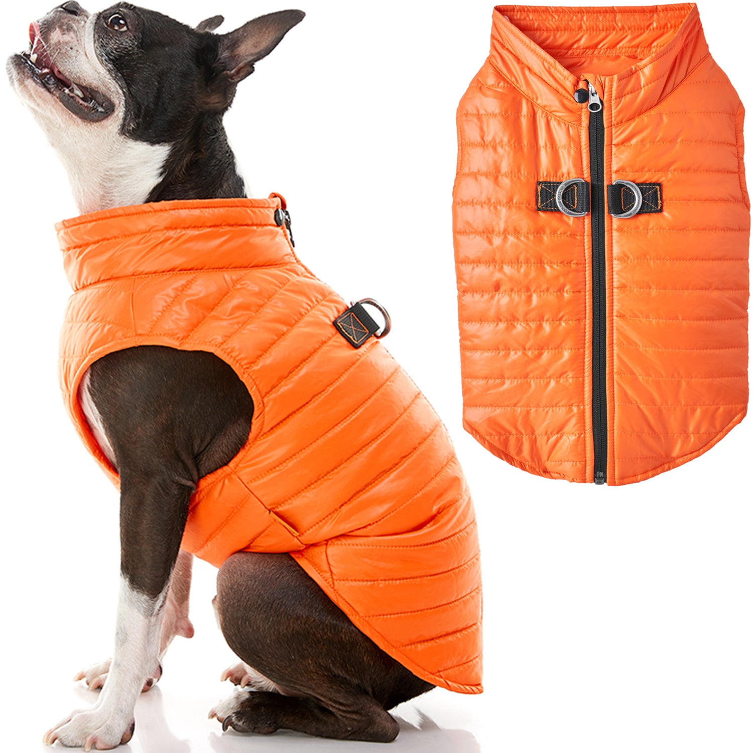 Gooby Puffer Vest Dog Jacket - Orange, Small - Ultra Thin Zip Up Wind ...