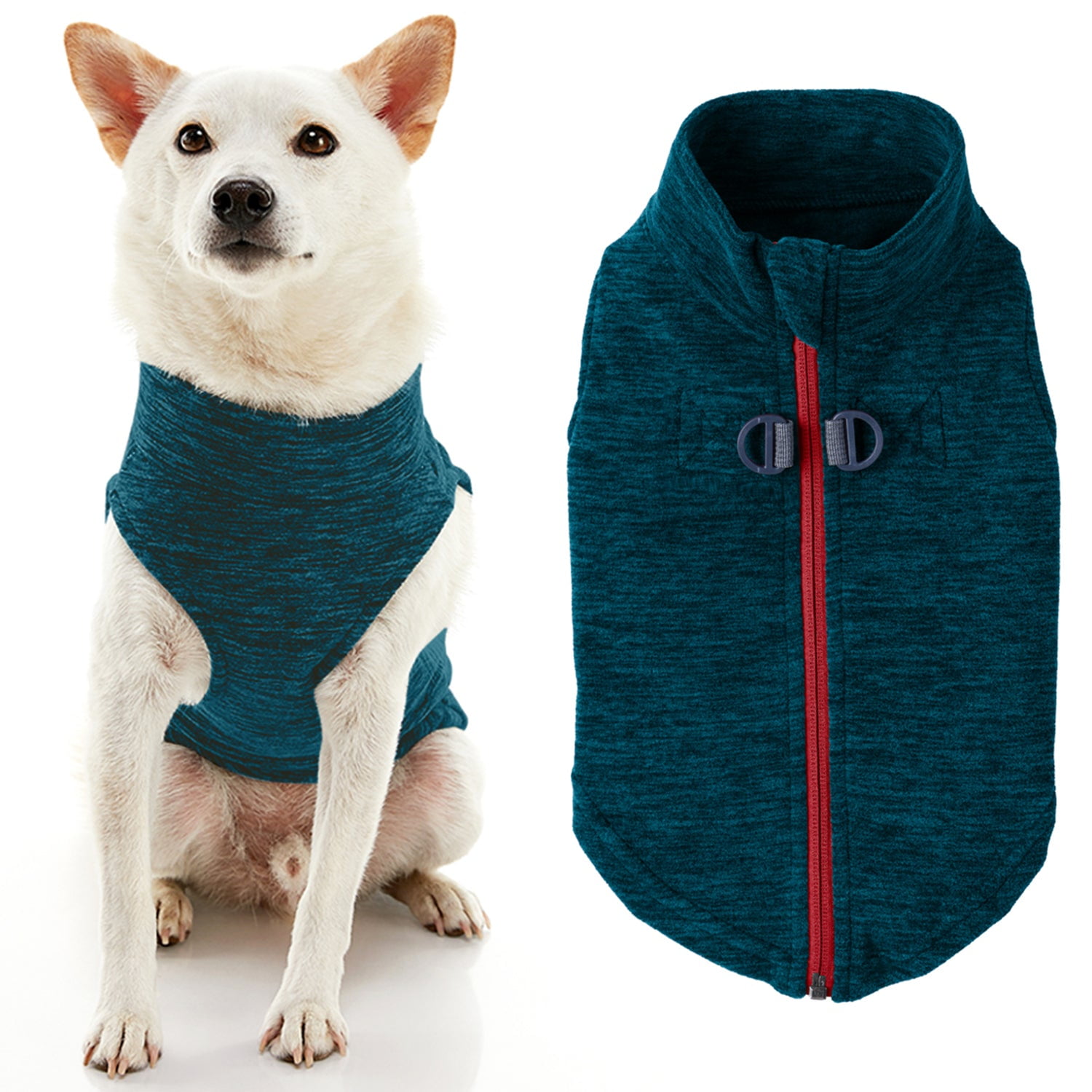 Gooby Zip Up Fleece Dog Sweater - Turquoise Wash, Large - Warm Pullover ...