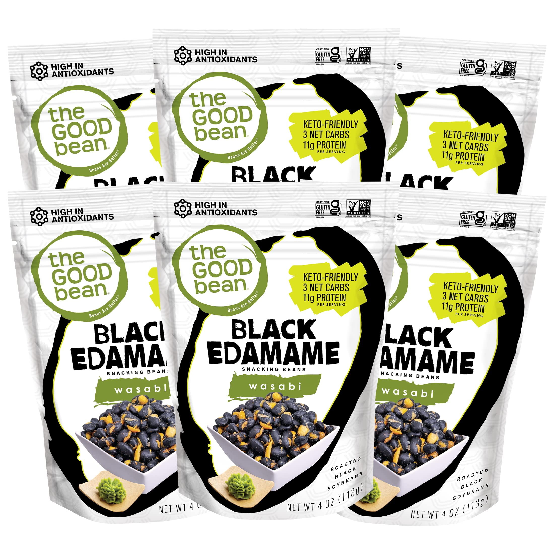 The Good Bean Black DPF11 Edamame Snacking Beans - Wasabi - (6 Pack) 4 ...