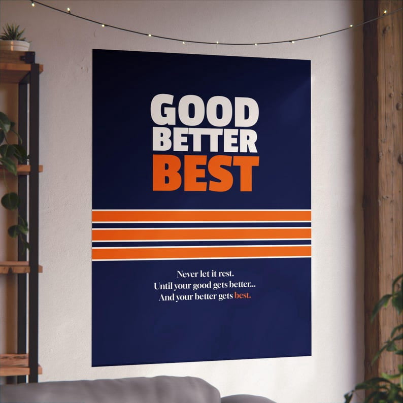 Good Better Best Inspirational Typography Motivational Navy Orange Wall ...