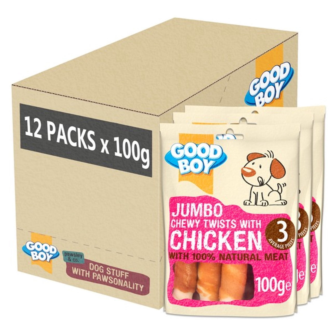 Good Boy Pawsley & Co Jumbo Chewy Twists with Chicken 100g Case of 12 ...