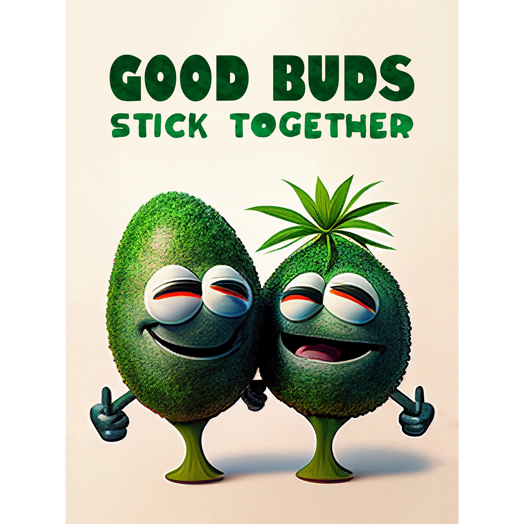 Good Buds Stick Together Funny Cartoon Weed Poster Weird Decor Extra ...
