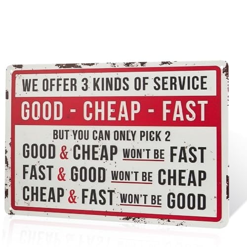 Good Cheap Fast Funny Metal Retro Sign, Man Cave Garage Shop Birthday ...