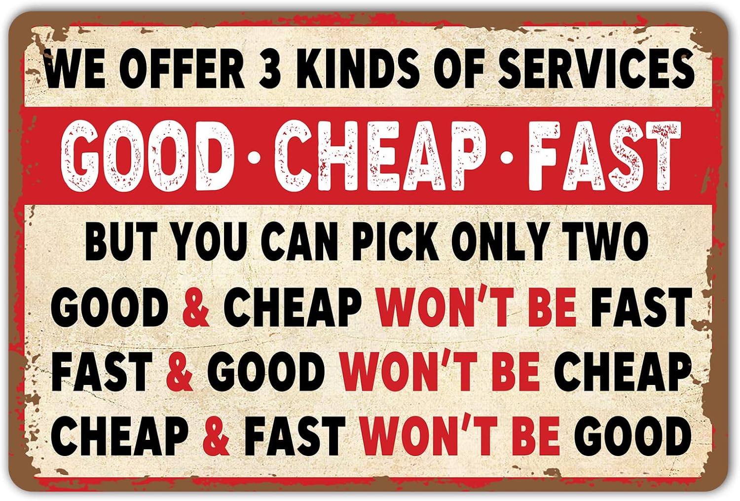 Good Cheap Fast Services Metal Tin Signs - Funny Vintage Garage Tin ...