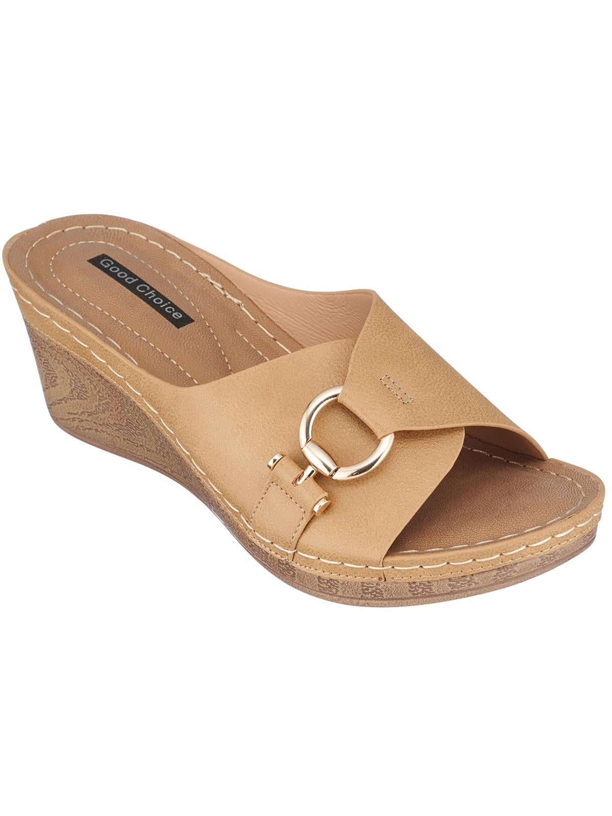 Good Choice Womens Bay Faux Leather Slip On Wedge Sandals - Walmart.com