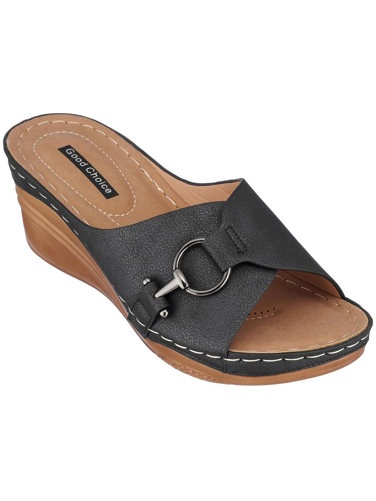 Good Choice Womens Bay Faux Leather Slip On Wedge Sandals - Walmart.com