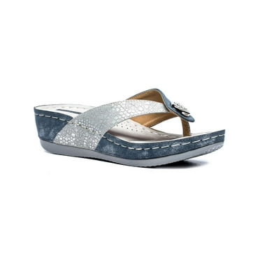 Good Choice Womens Flora Faux Leather Thong Wedge Sandals - Walmart.com