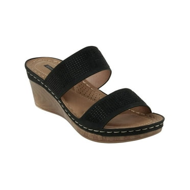 Good Choice Womens Flora Faux Leather Thong Wedge Sandals - Walmart.com