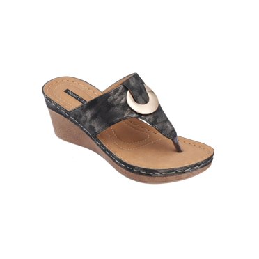 Good Choice Womens Flora Faux Leather Thong Wedge Sandals - Walmart.com