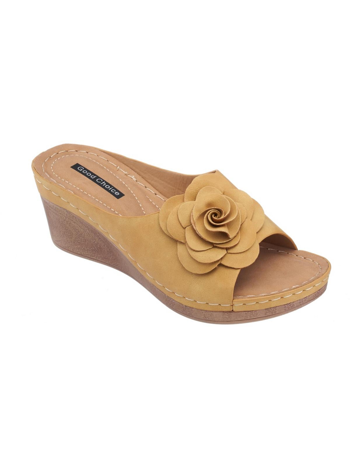 Good Choice Womens Tokyo Faux Leather Floral Wedge Sandals - Walmart.com