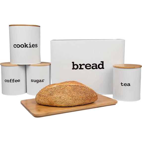 Good Cooking Bamboo Food Storage Bread Box Set with Canisters and ...