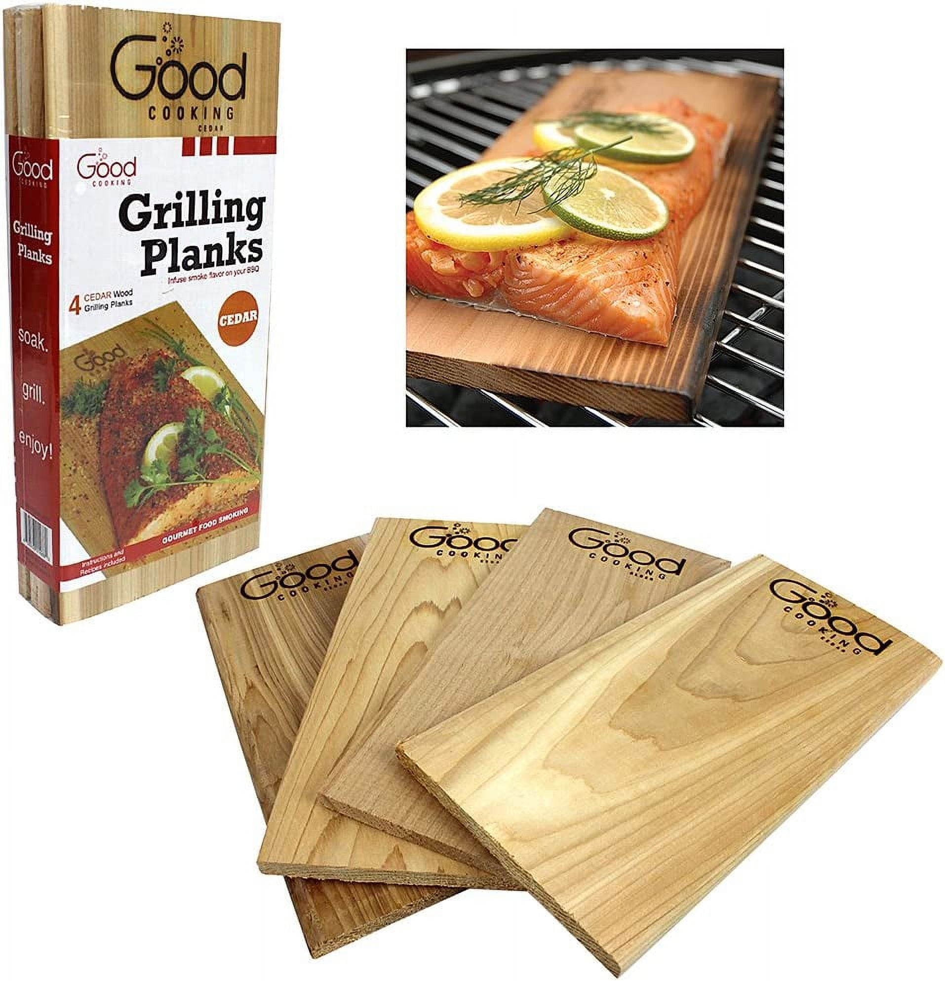 Good Cooking Cedar BBQ Smoker Grilling Planks - Set of 4 with Recipes ...
