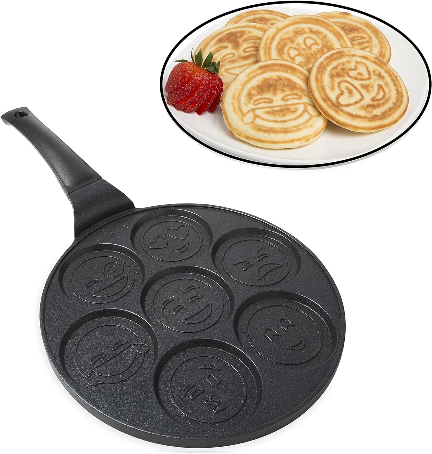 Good Cooking Non-Stick Emoji Smiley Face Pancake Pan with 7 Fun Mini ...