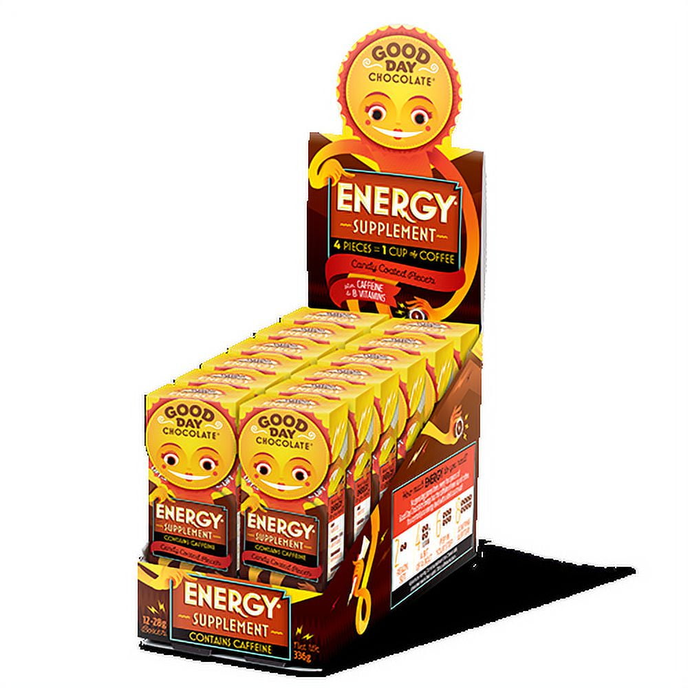 Good Day Chocolate Energy Chew Candy Supplement with Caffeine, 8 pieces ...