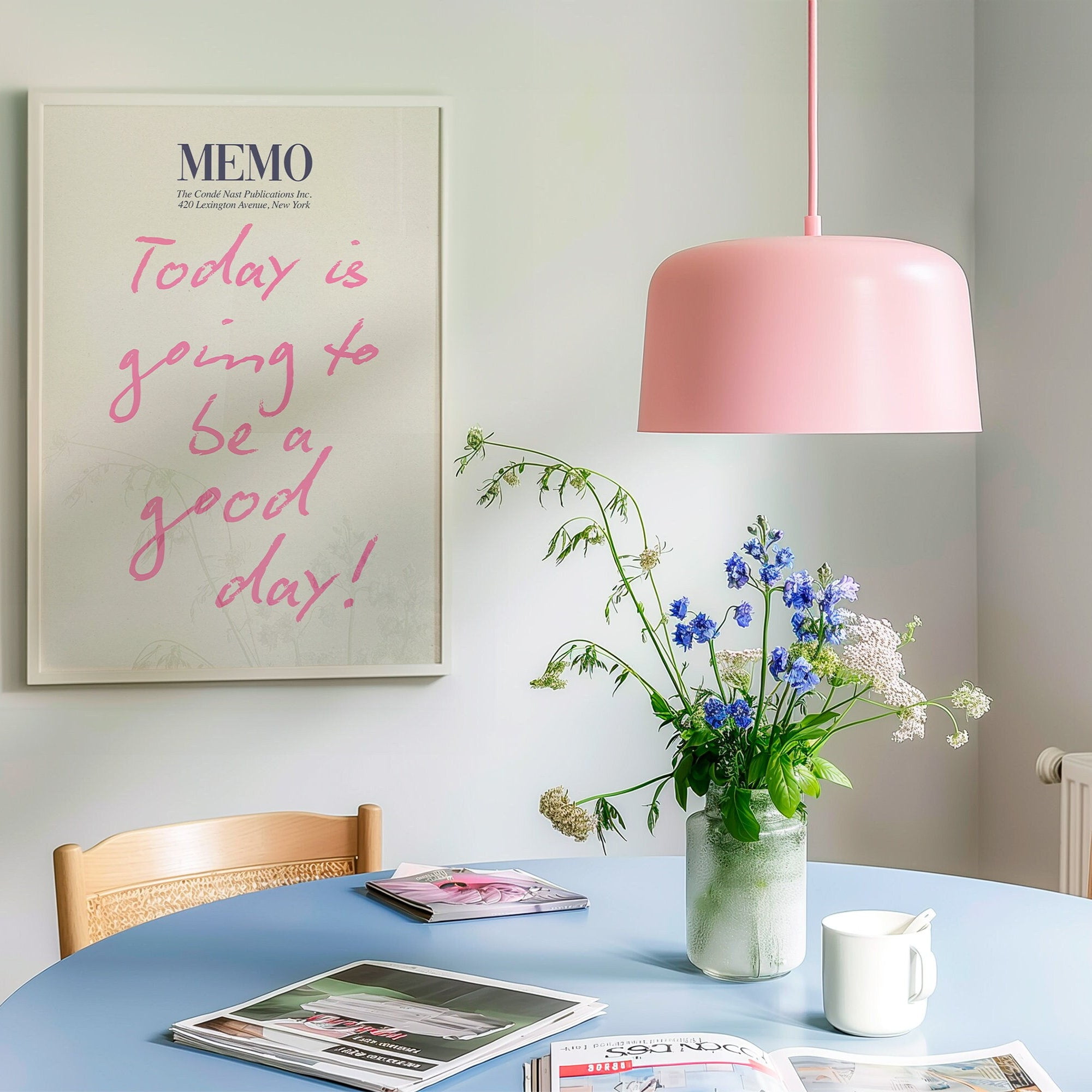 Good Day Memo Print Pink Guest Check Positive Wall Art Trendy Retro ...