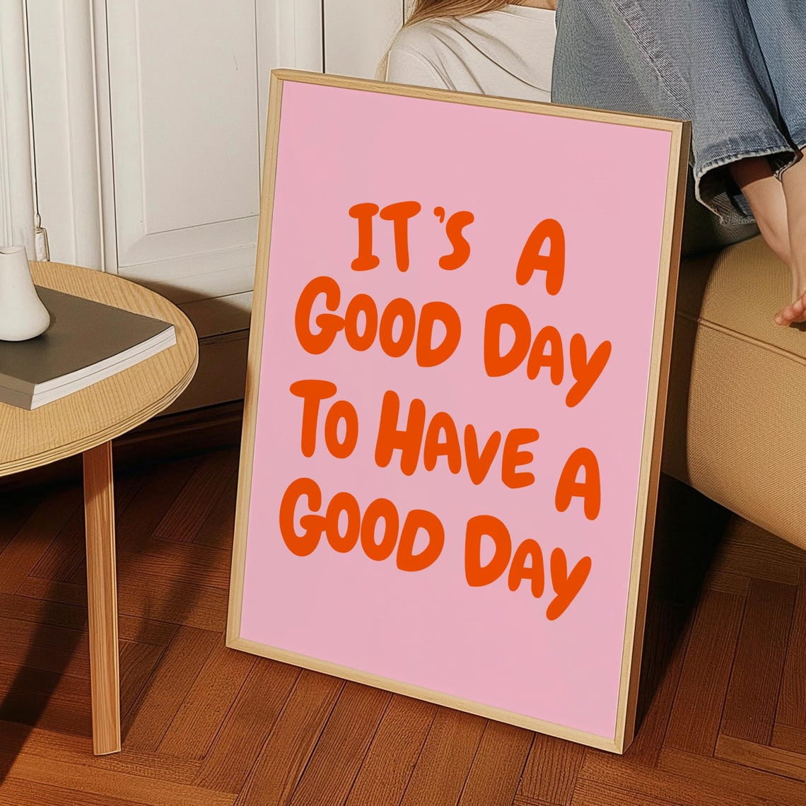 Good Day Positive Quote Wall Art Pink Orange, Unframed Paper Print Size ...