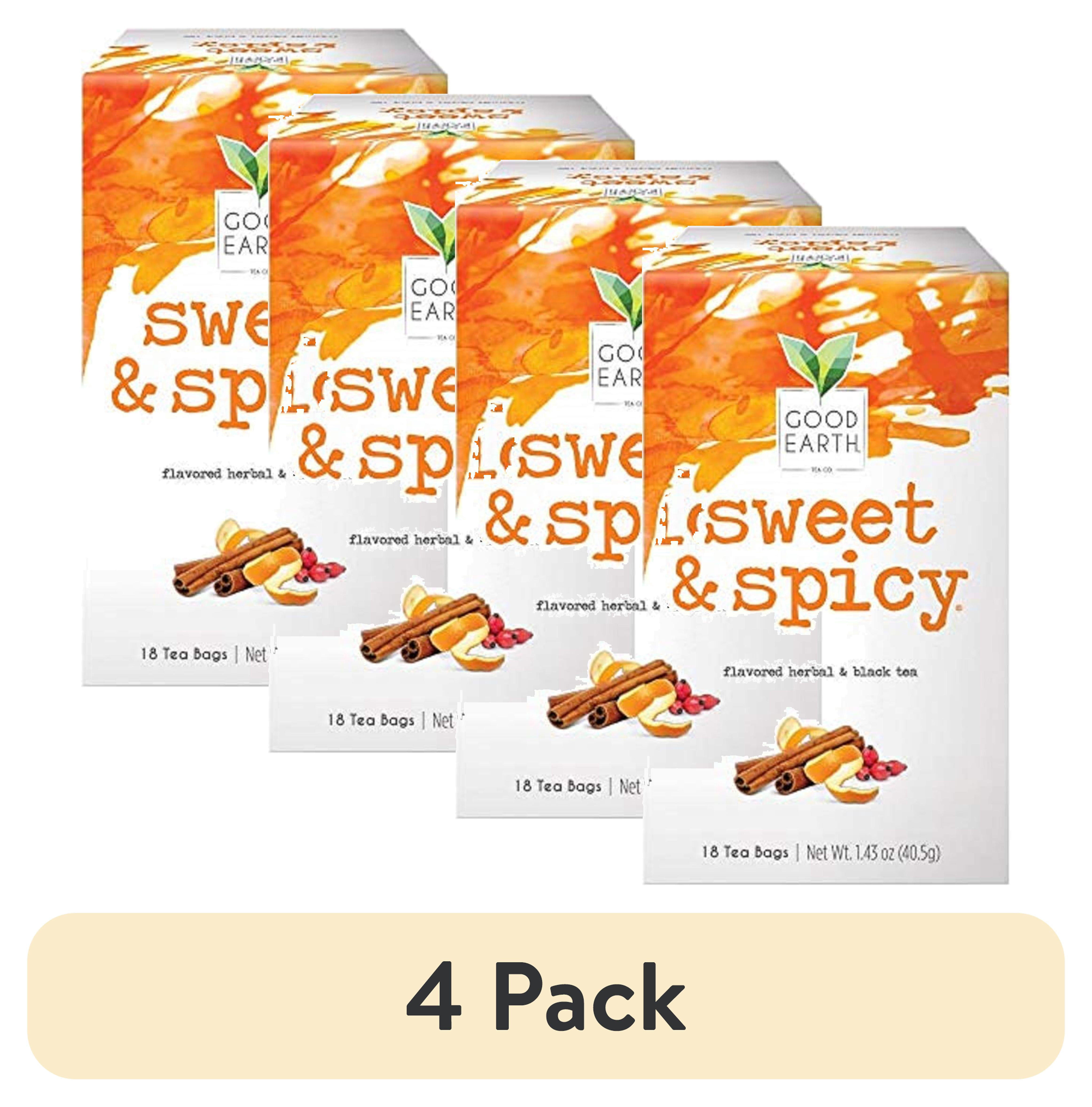 (4 pack) Good Earth, Sweet & Spicy, Herbal Black Tea, Tea Bags, 18 ct ...