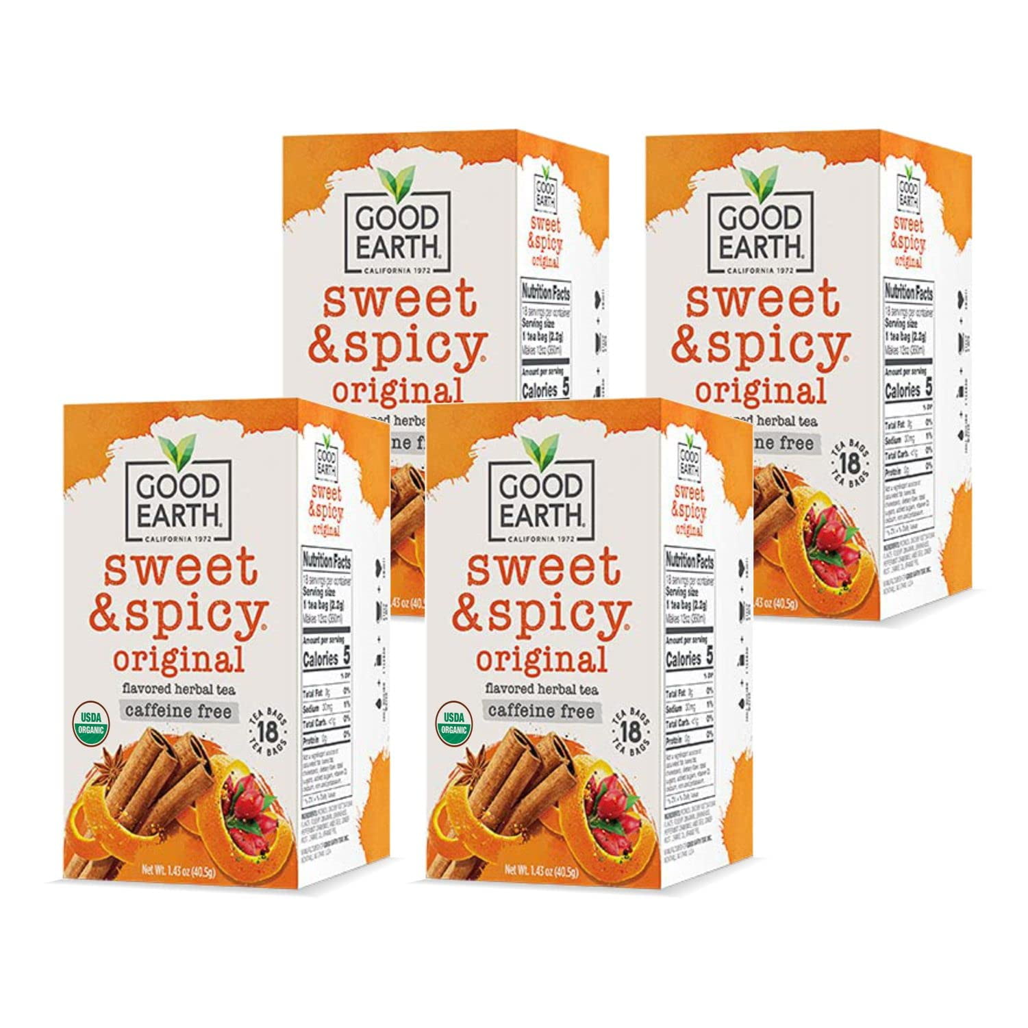 Good Earth Teas Organic Sweet and Spicy Caffeine Free Herbal ,18 Count ...