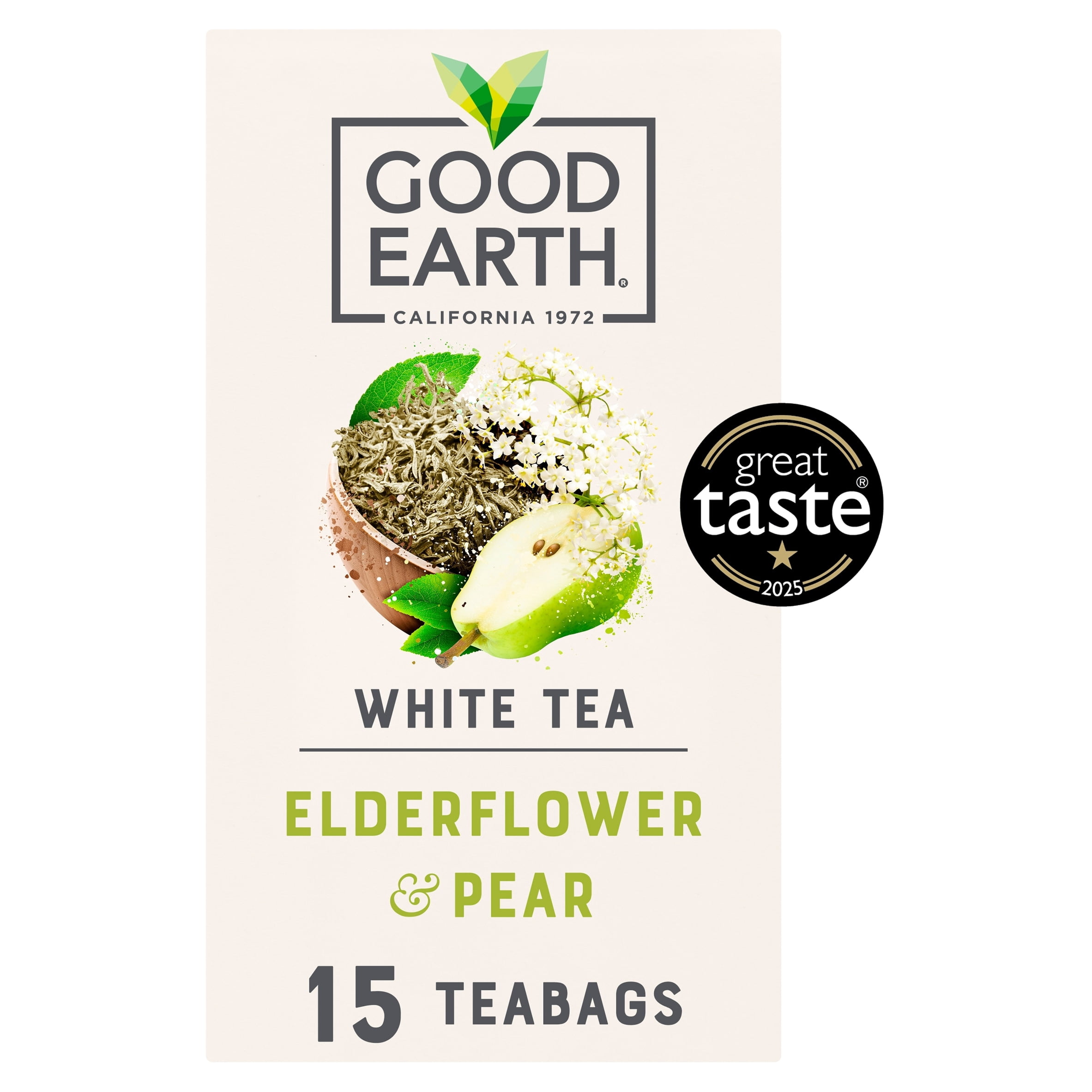 Good Earth White Tea Elderflower & Pear 15 Tea Bags 18g, Imported from ...