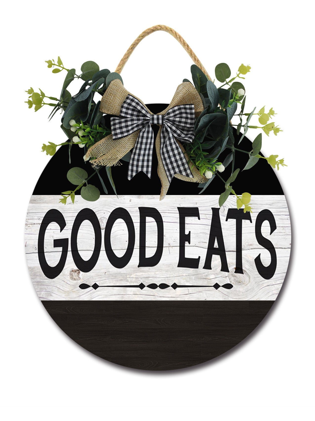 Good Eats Sign Front Door Porch Decorations, Round Rustic Wood Hanging ...