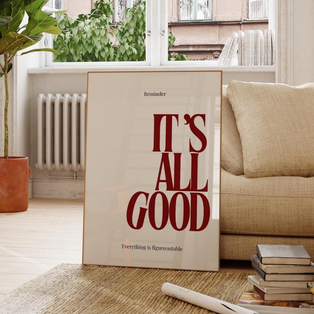 It'S All Good Empowerment Poster - Print Wall Art - Dark Red Minimalist ...