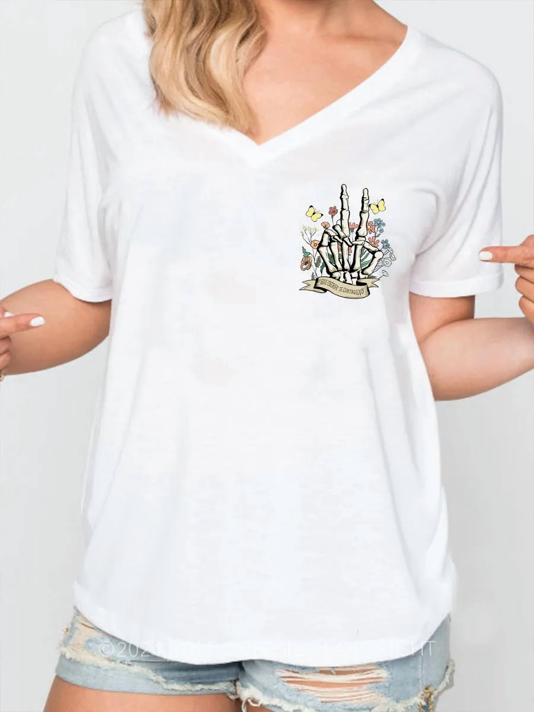 Good Energy Is Contagious V-Neck Tee - Walmart.com