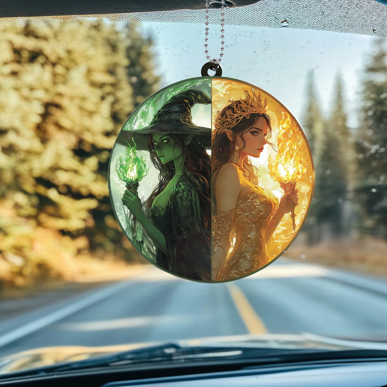 Good and Evil Witch Window Hanging Acrylic, Mystical Sorceress Car ...