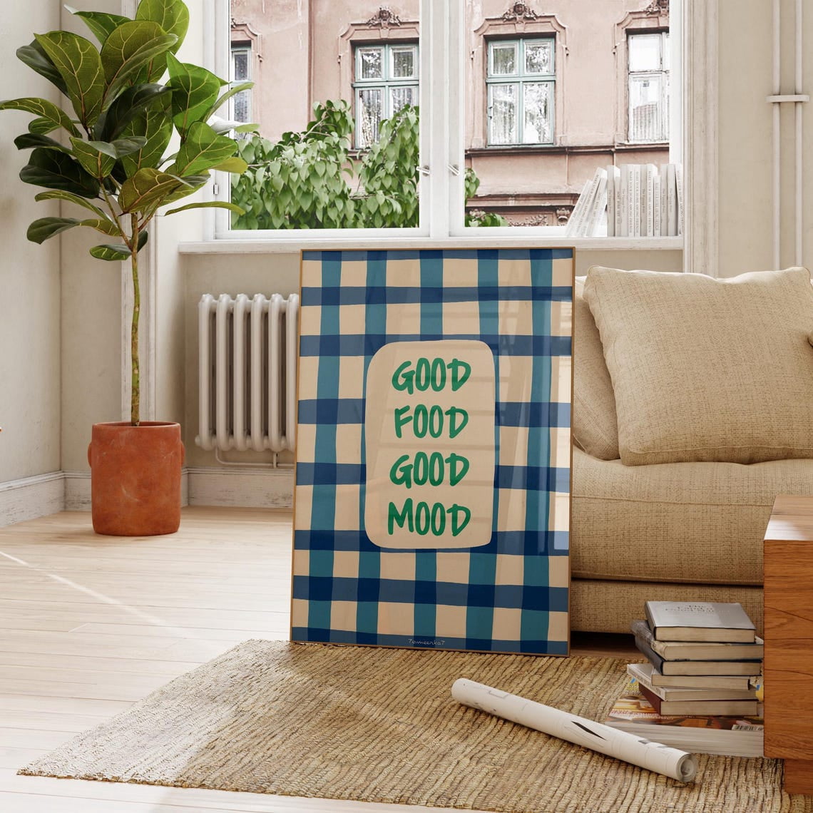 Good Food Dining Room Poster Aesthetic Kitchen Decor Blue Wall Art ...