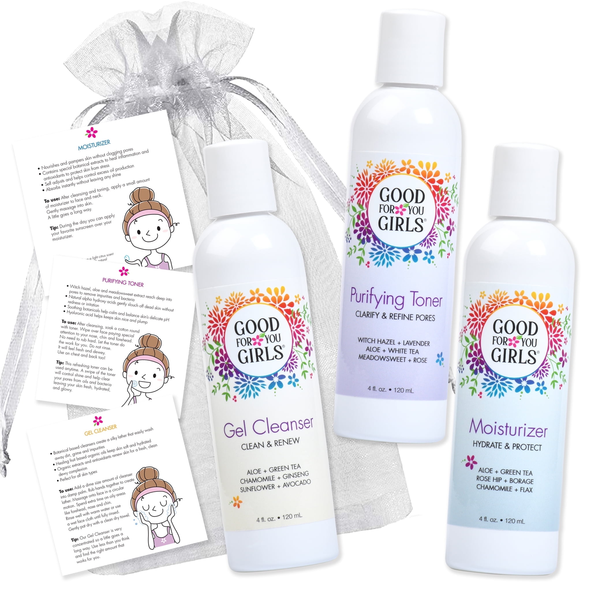 Good For You Girls Skincare Kit: 3 Step Facial Care Set - Cleanser ...