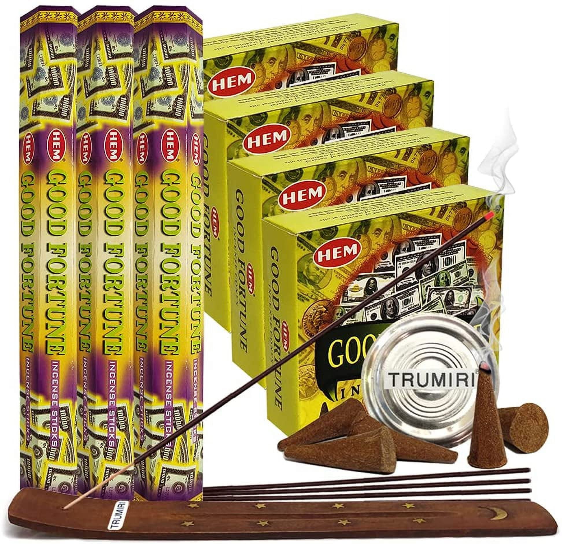 Good Fortune Incense sticks and cone incense holder variety pack bundle ...