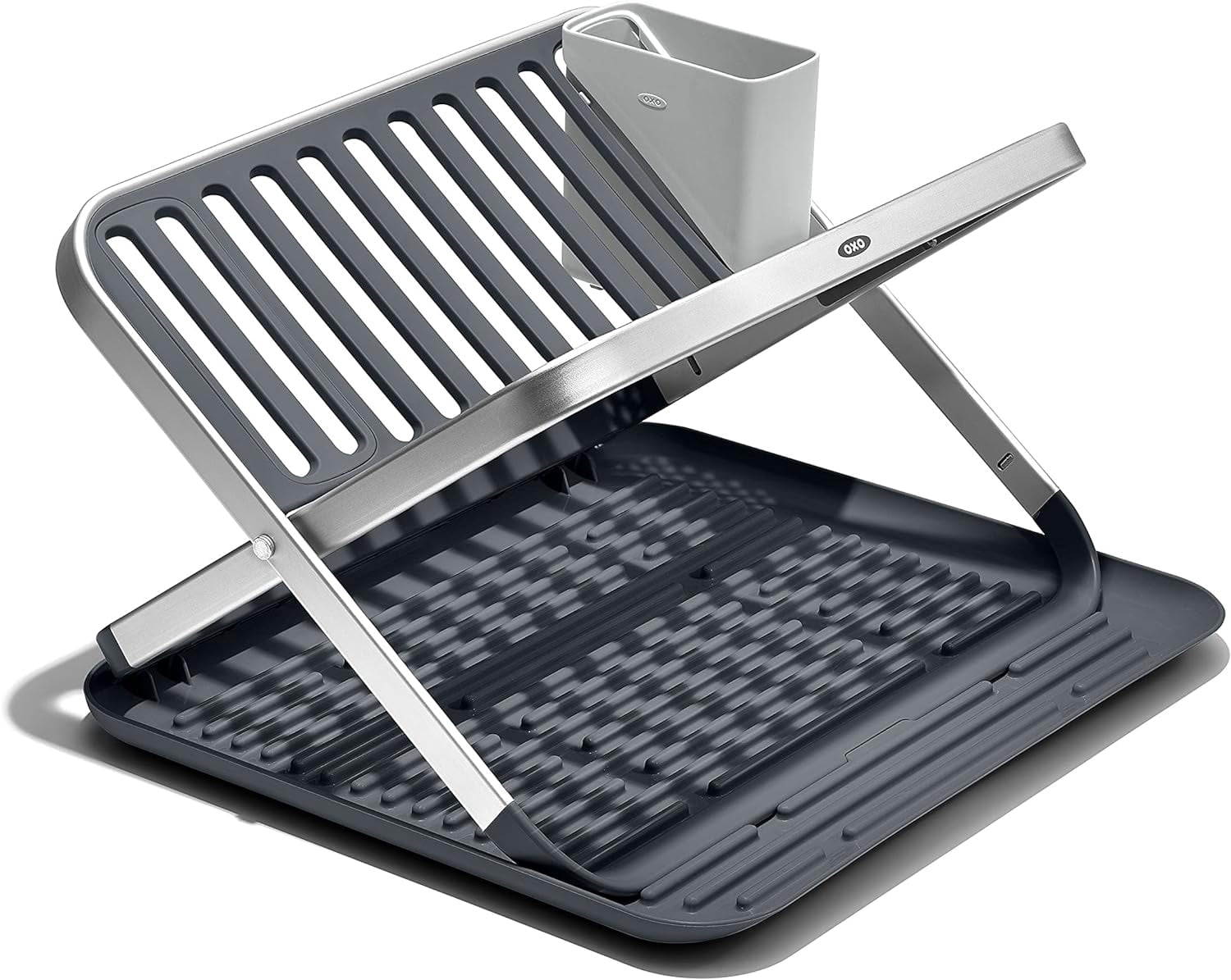 Good Grips Aluminum Fold Flat Dish Drying Rack, 2-Tier, with Drainboard ...