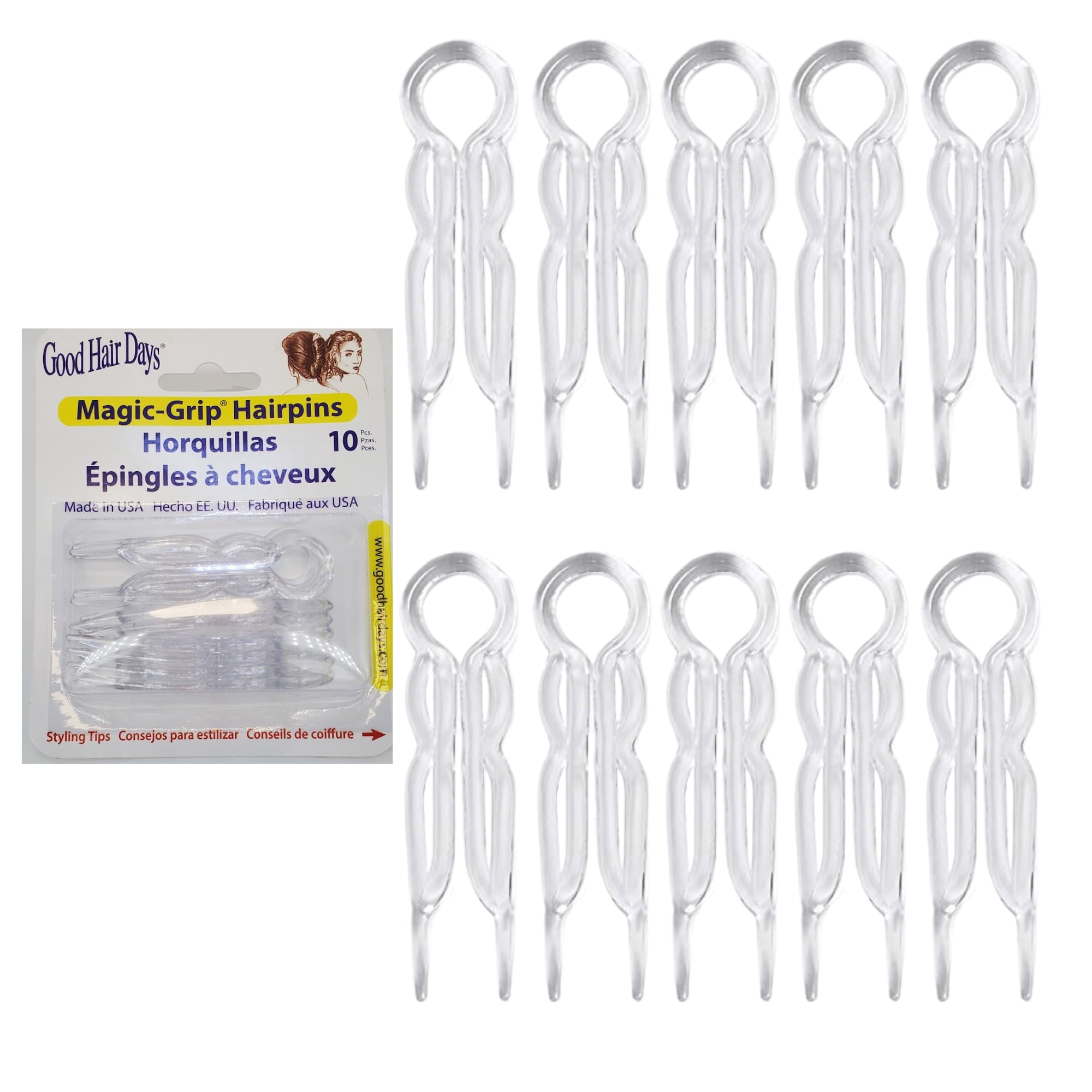 Good Hair Days Hair IEF31 Pins - 2 1/2" Plastic, U-shaped Magic Grip ...