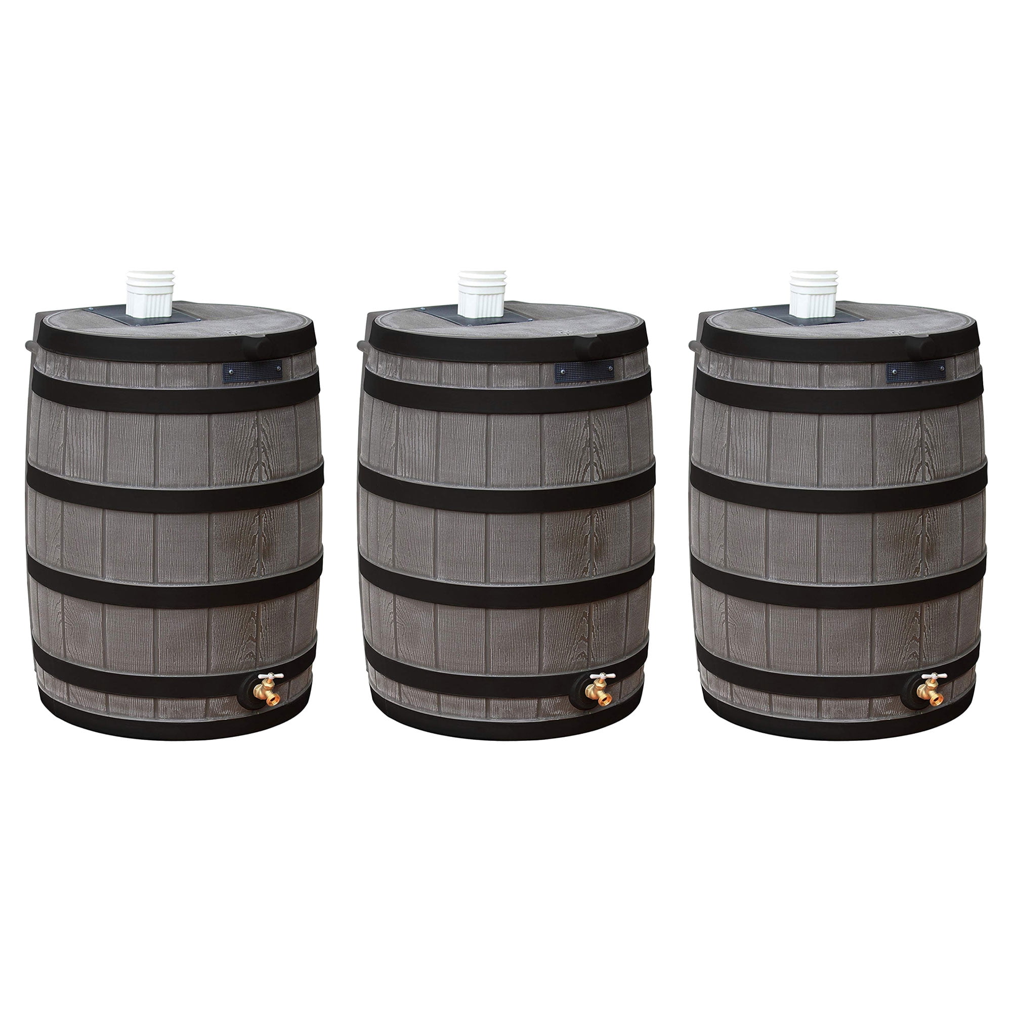 Good Ideas Rain Wizard 50 Gallon Rain Storage Rain Barrel, Oak, (3 Pack ...