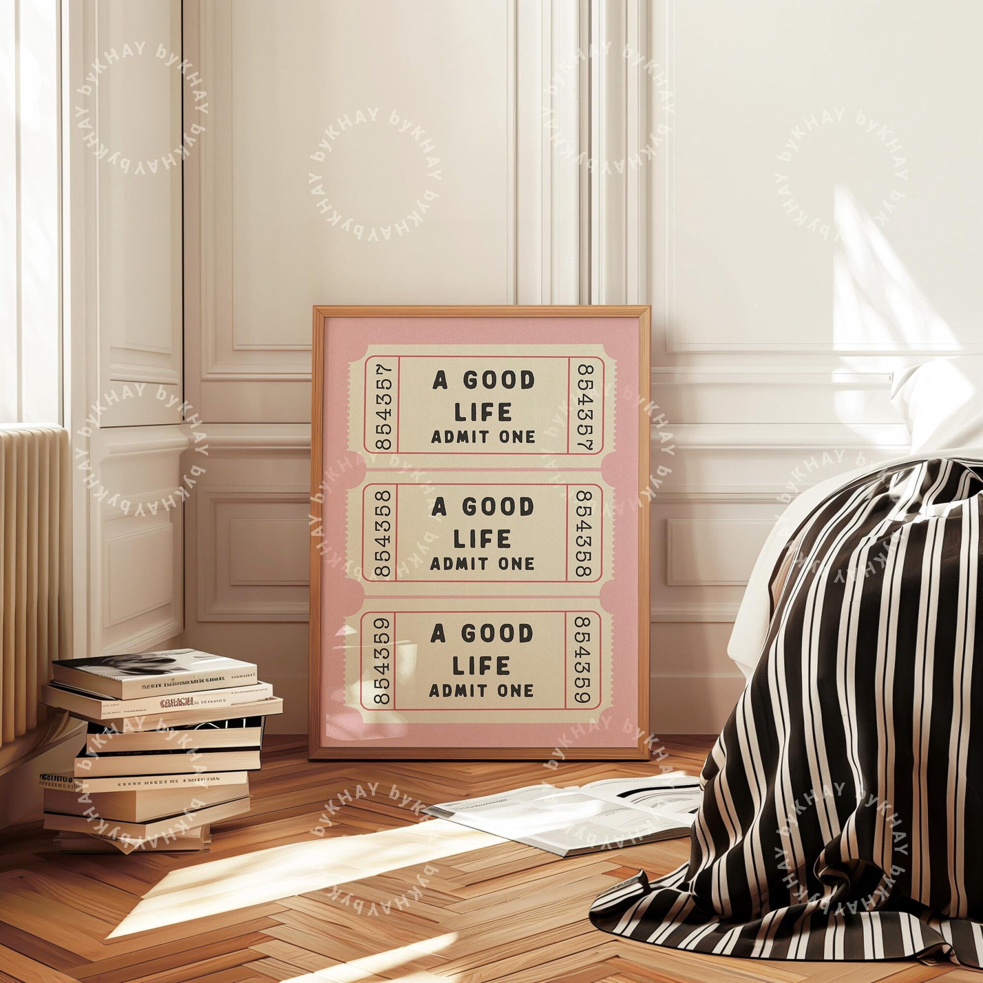 A Good Life Ticket Print Pink Trendy Retro Cream Aesthetic Positive ...