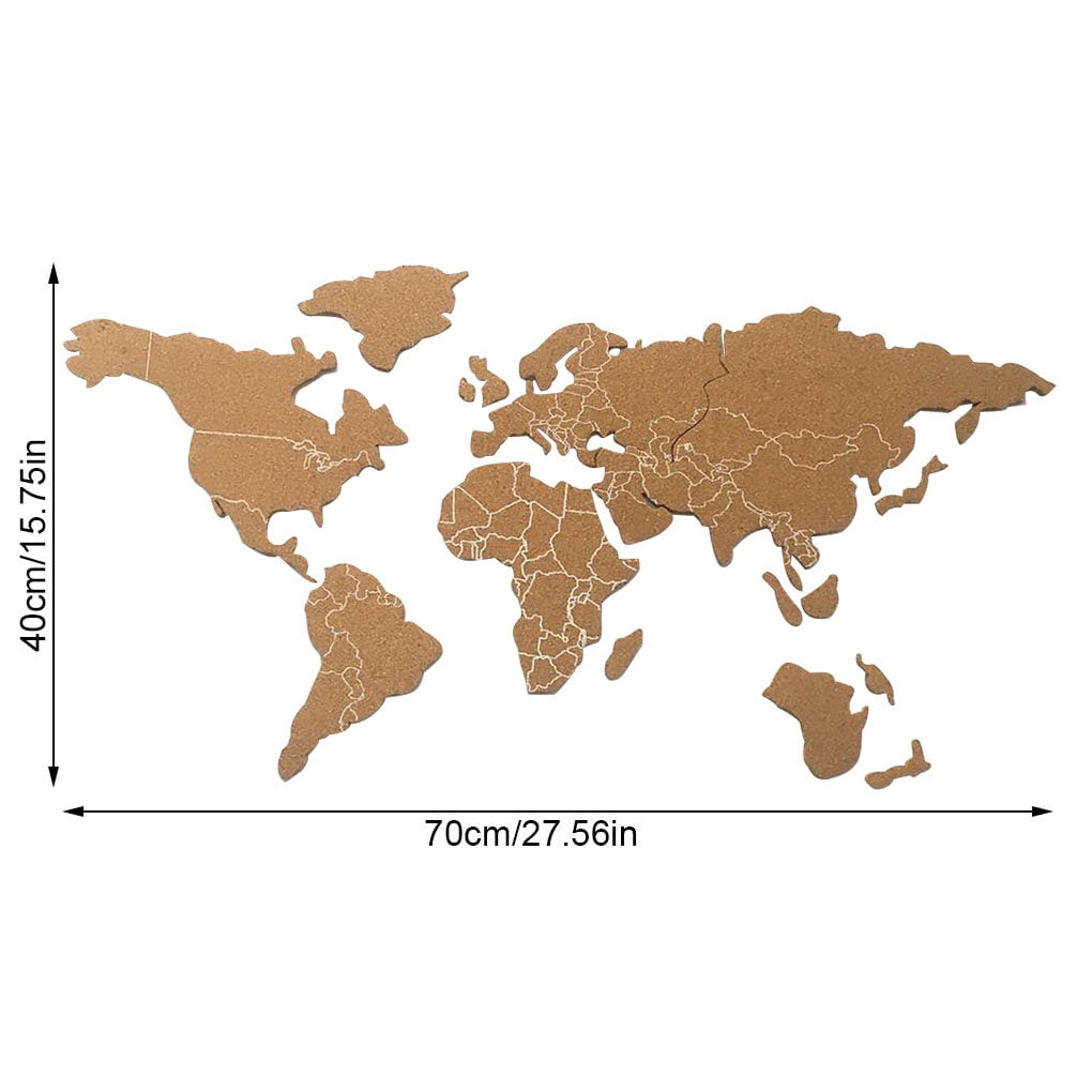 Good-Life Travel World Map Strip Wooden Cork Board with Push Pins Self ...