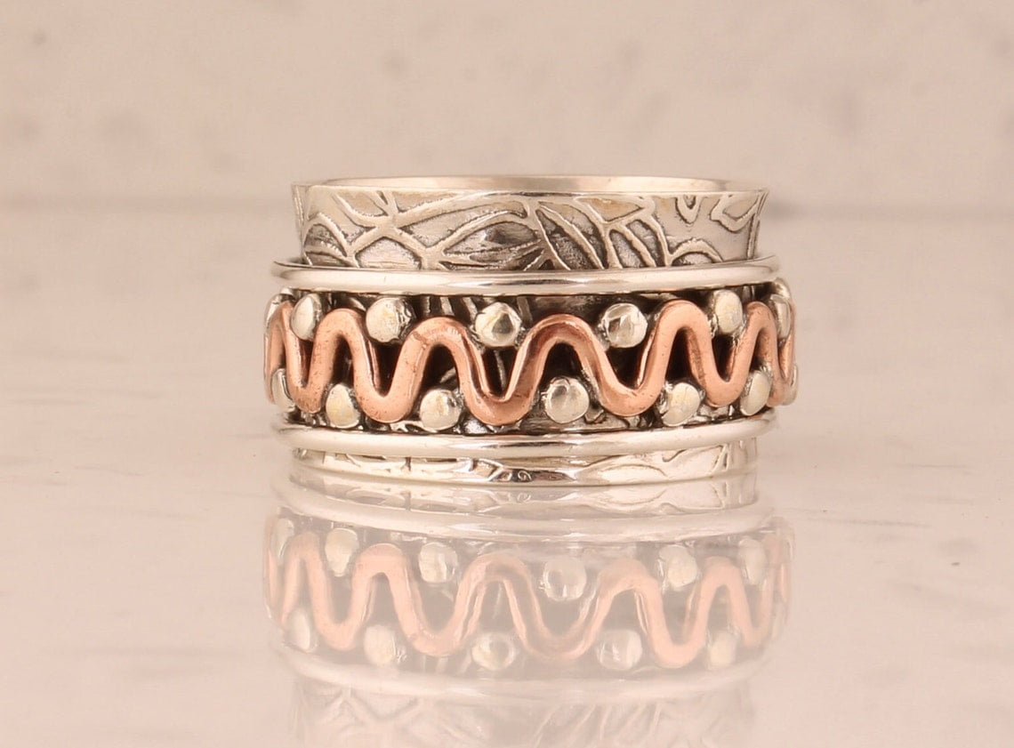 Good Looking Handmade Oxidized 925 Sterling Silver Spinner Ring – Wave ...