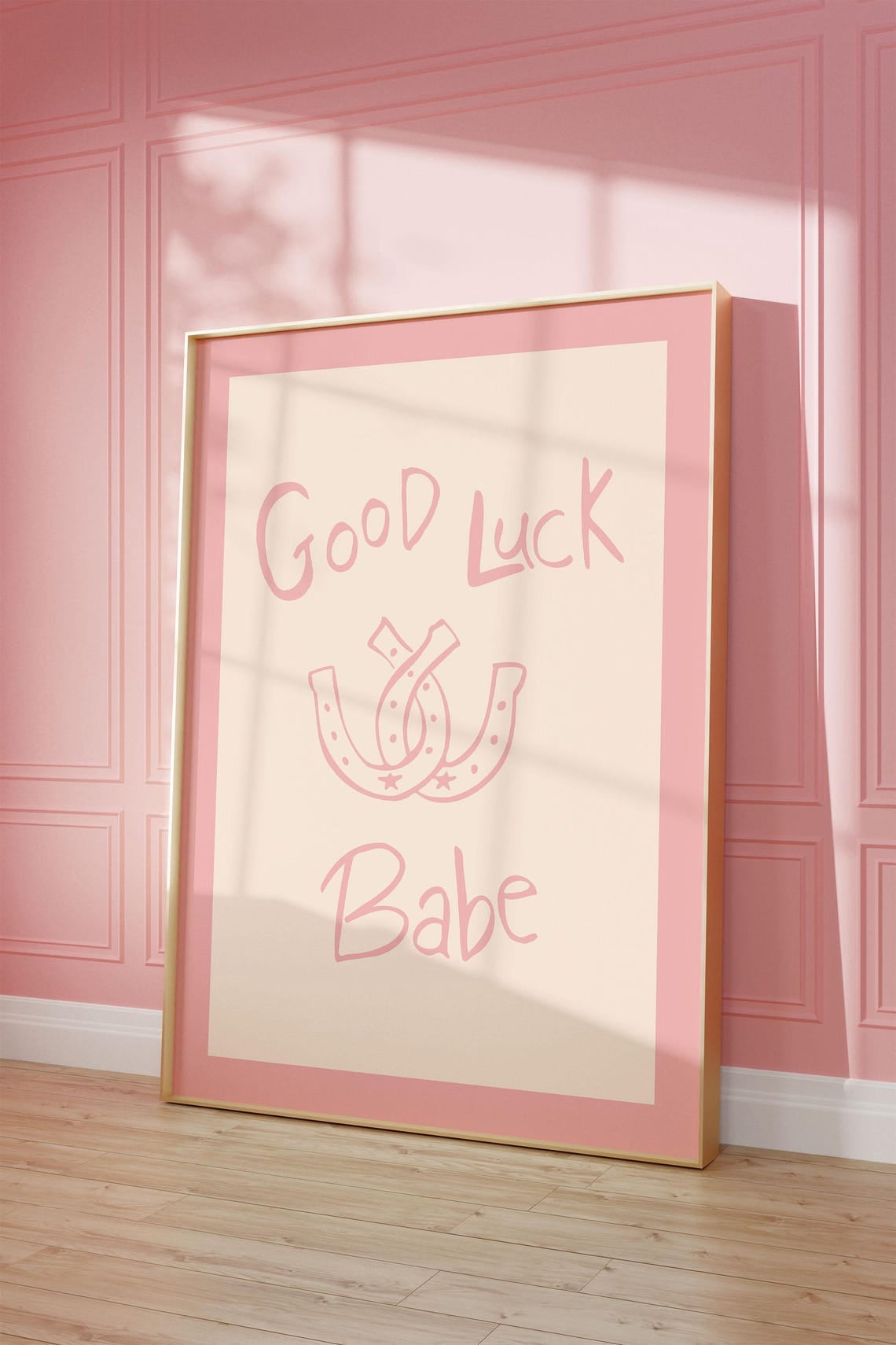Good Luck Babe Art Poster, Pastel Pink And Cream Wall Art Western Lucky ...
