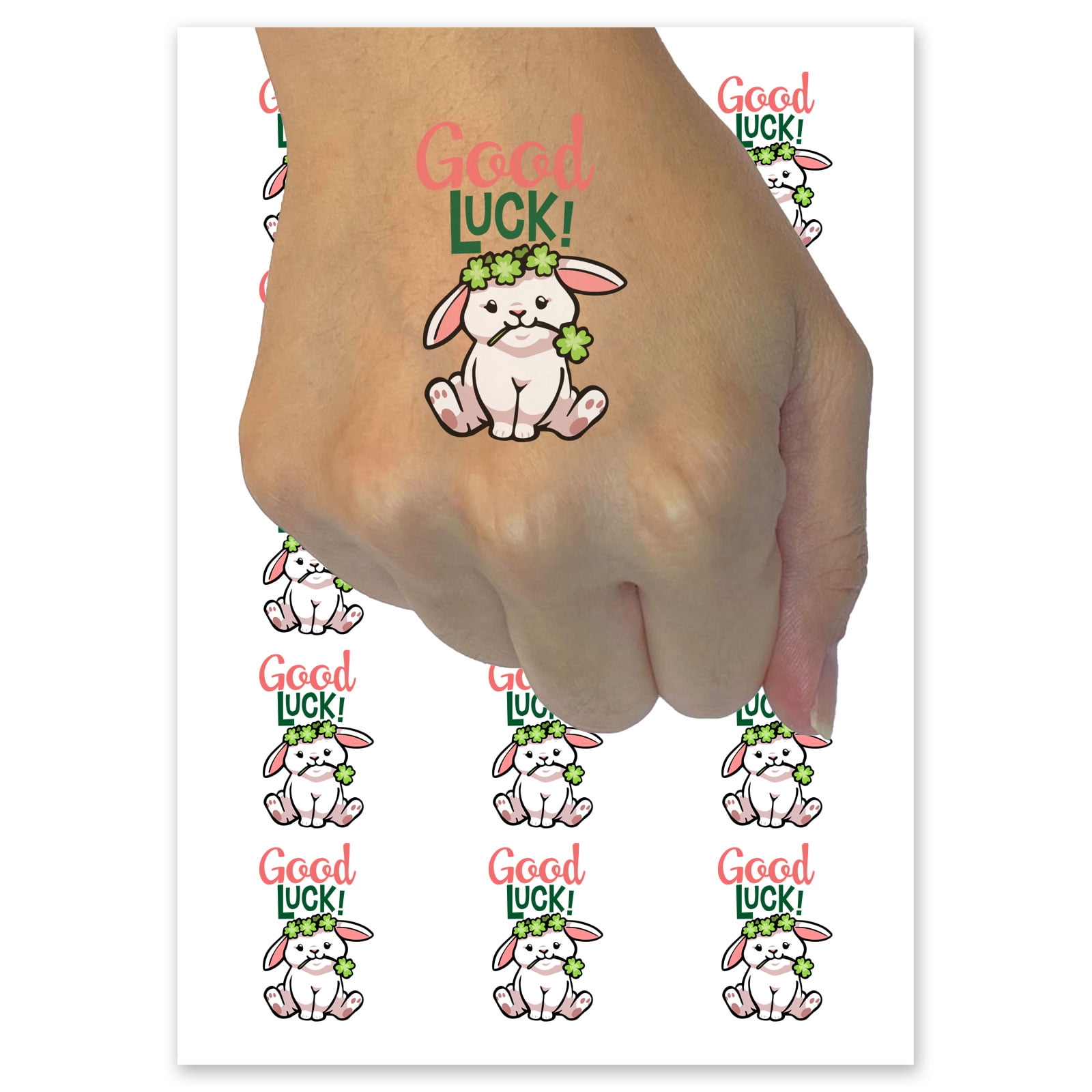 Good Luck Bunny Rabbit Lucky Clovers Temporary Tattoo Water Resistant ...
