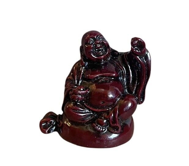 Good Luck Fortune Buddha Figurine Smiling Holding Gold 2” Resin Art C3 ...