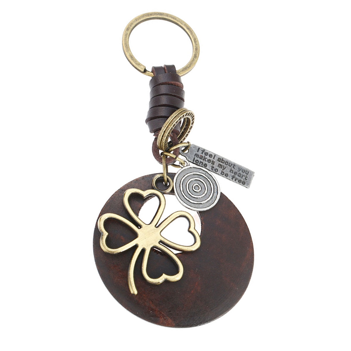 Good Luck Four Leaf Clover Leather Keychain Keyring Decorative ...